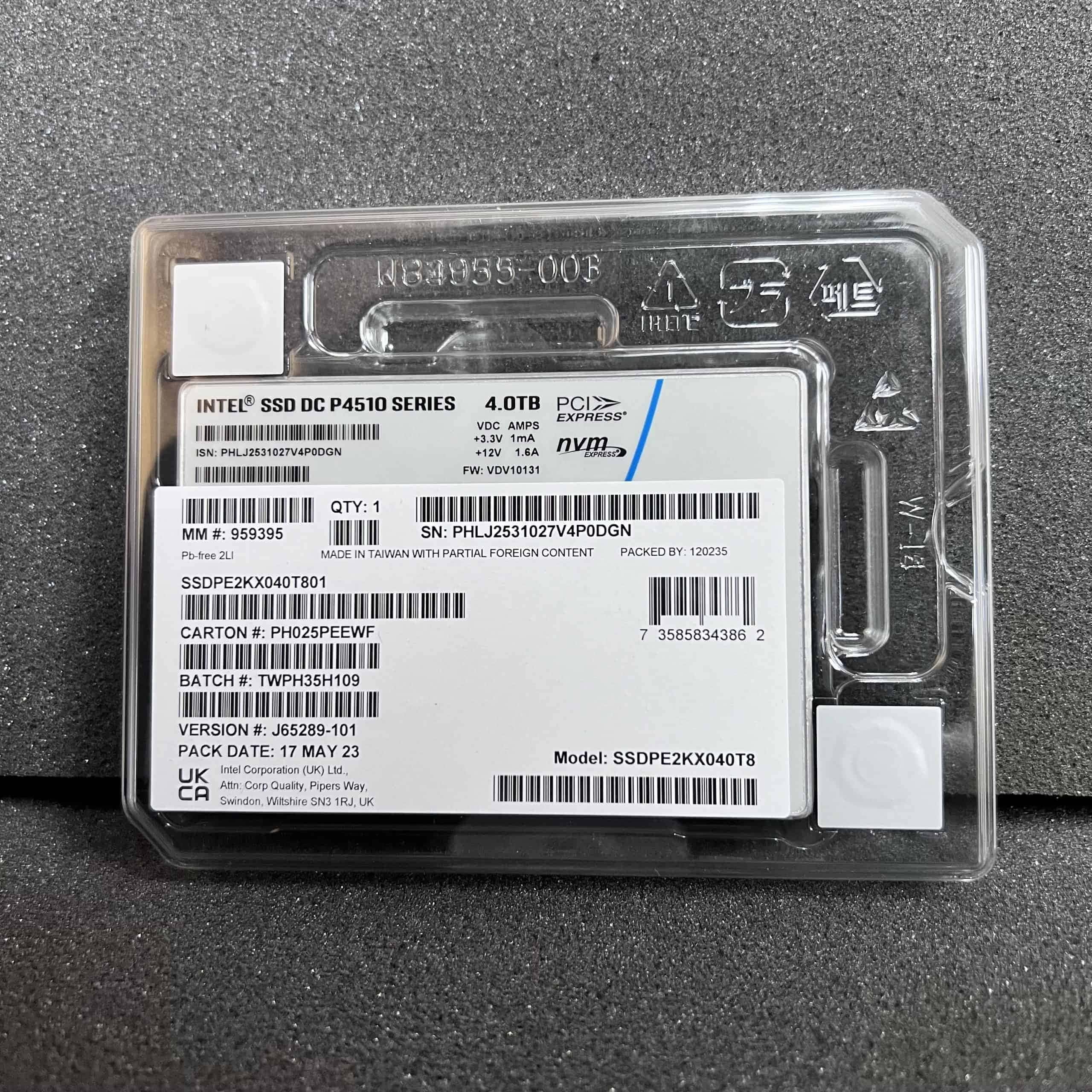 Intel DC P4510 4.0TB SSD 2.5" U.2 PCIe NVMe (SSDPE2KX040T801) - LeShop.HK